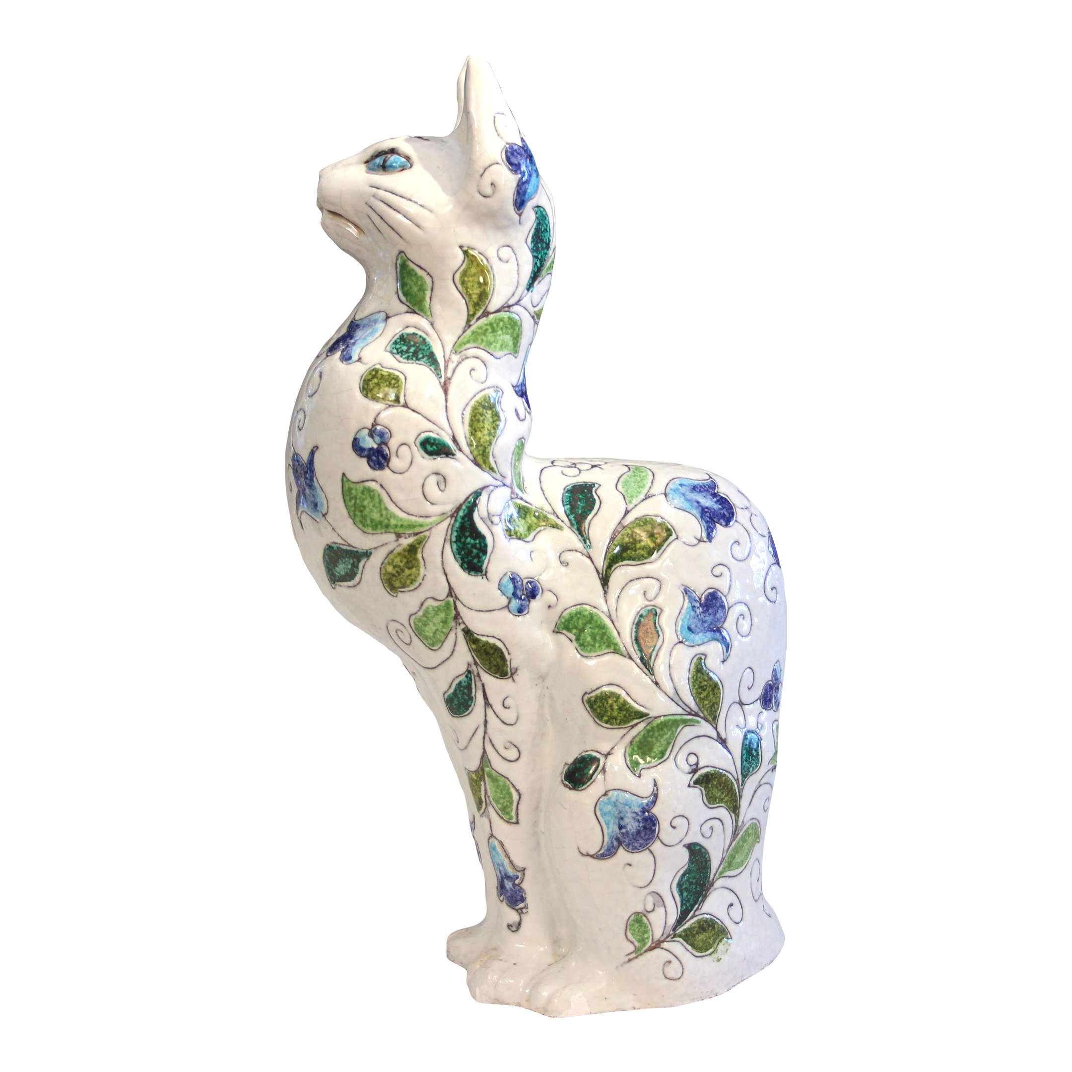 1960s Large Italian Pottery Raymor Cat Pugi Animal Figurine | Chairish