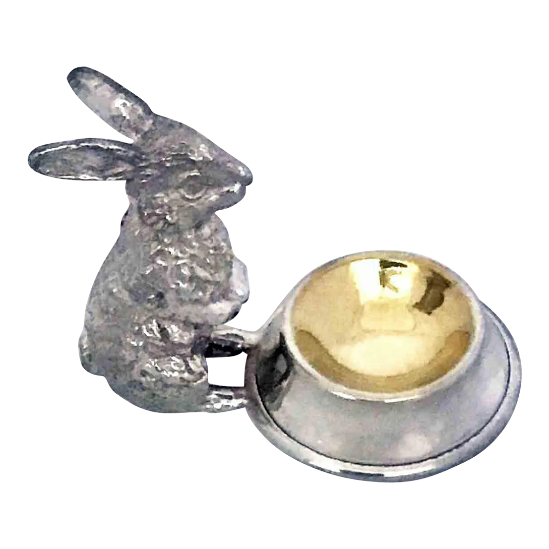 2000's Metal Bunny Rabbit With Dish Gilded Open Salt | Chairish