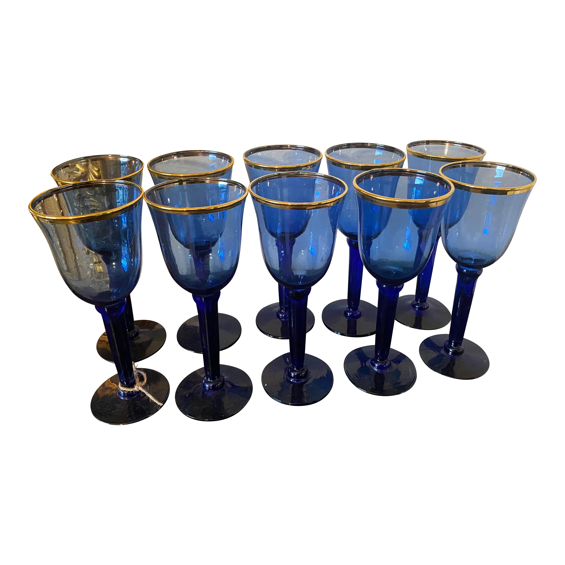 1960s Gilded Blue Wine Goblets- Set of 10 | Chairish
