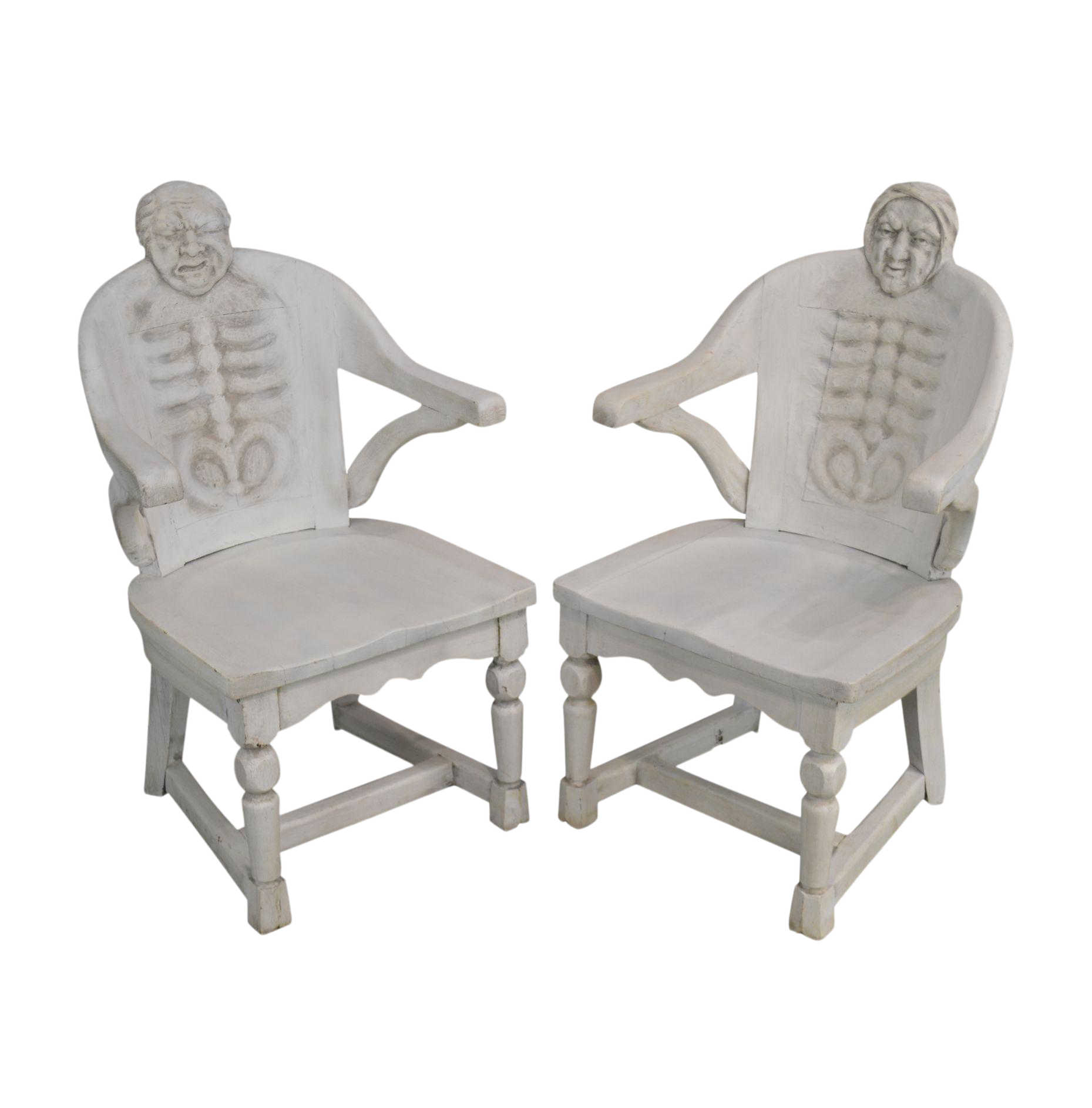 Antique Carved His & Hers Chiropractors Skeleton Arm Chairs - a Pair ...
