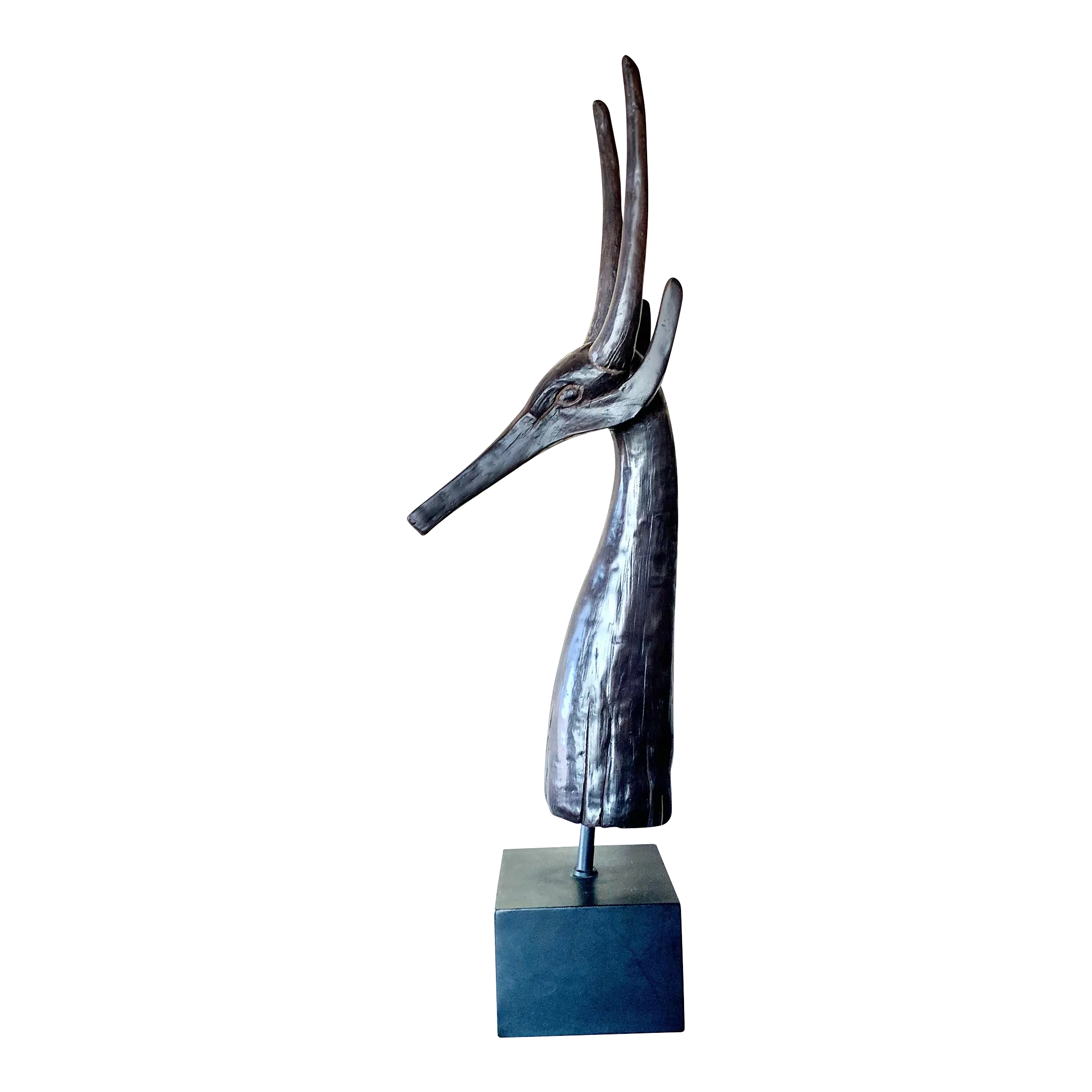27” Wooden Antelope Figure on Metal Stand | Chairish