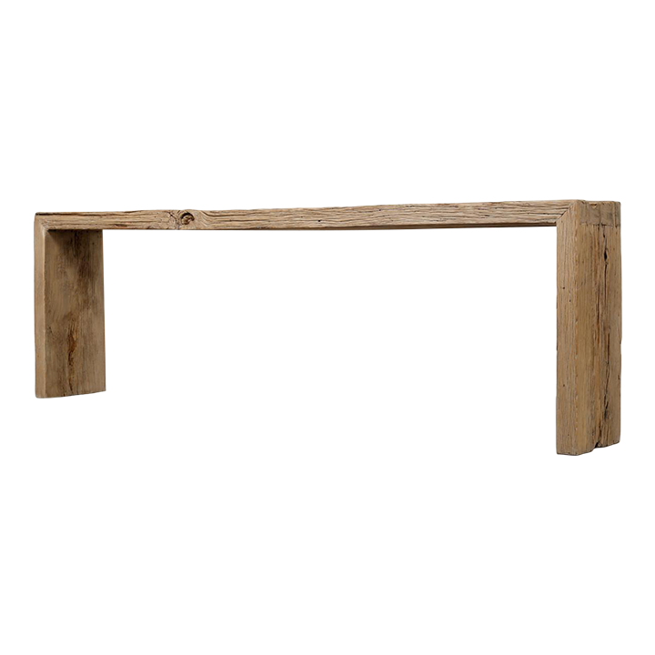 Mid-Century Weathered Natural Wood Waterfall Console Table | Chairish