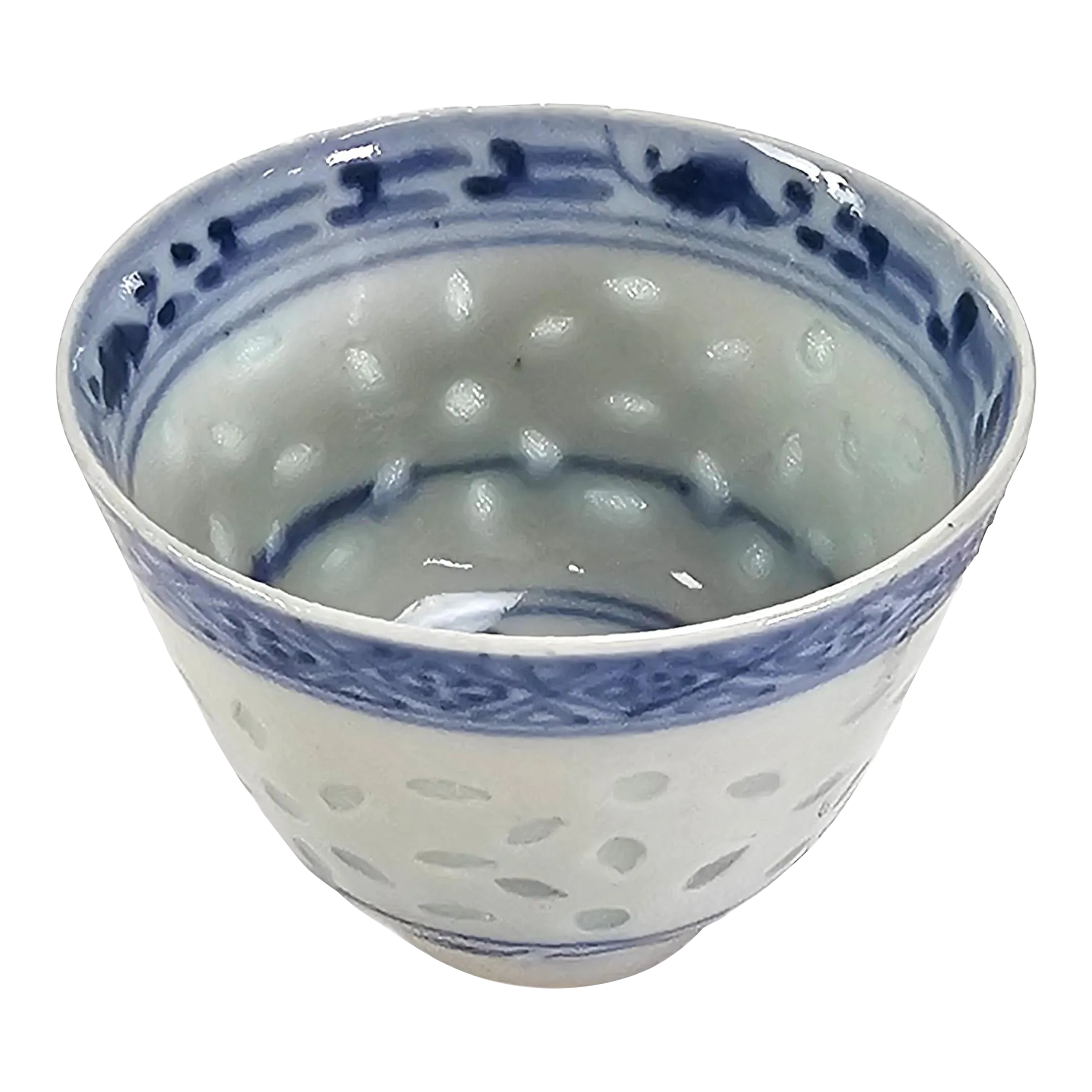 Chinese Blue & White Cup Rice Grain Pattern | Chairish