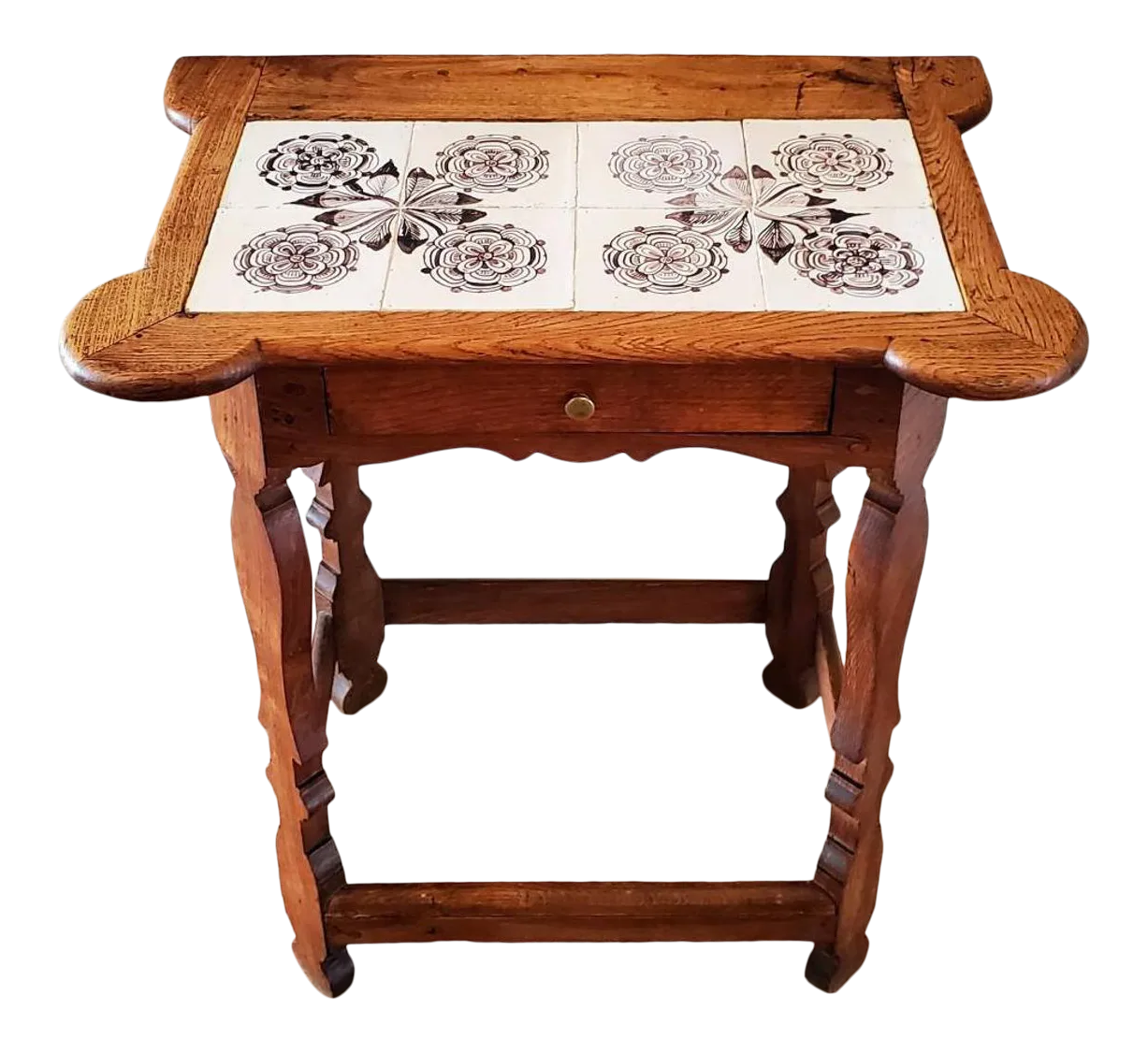 18th Century Colonial Porringer Tile Top Table | Chairish