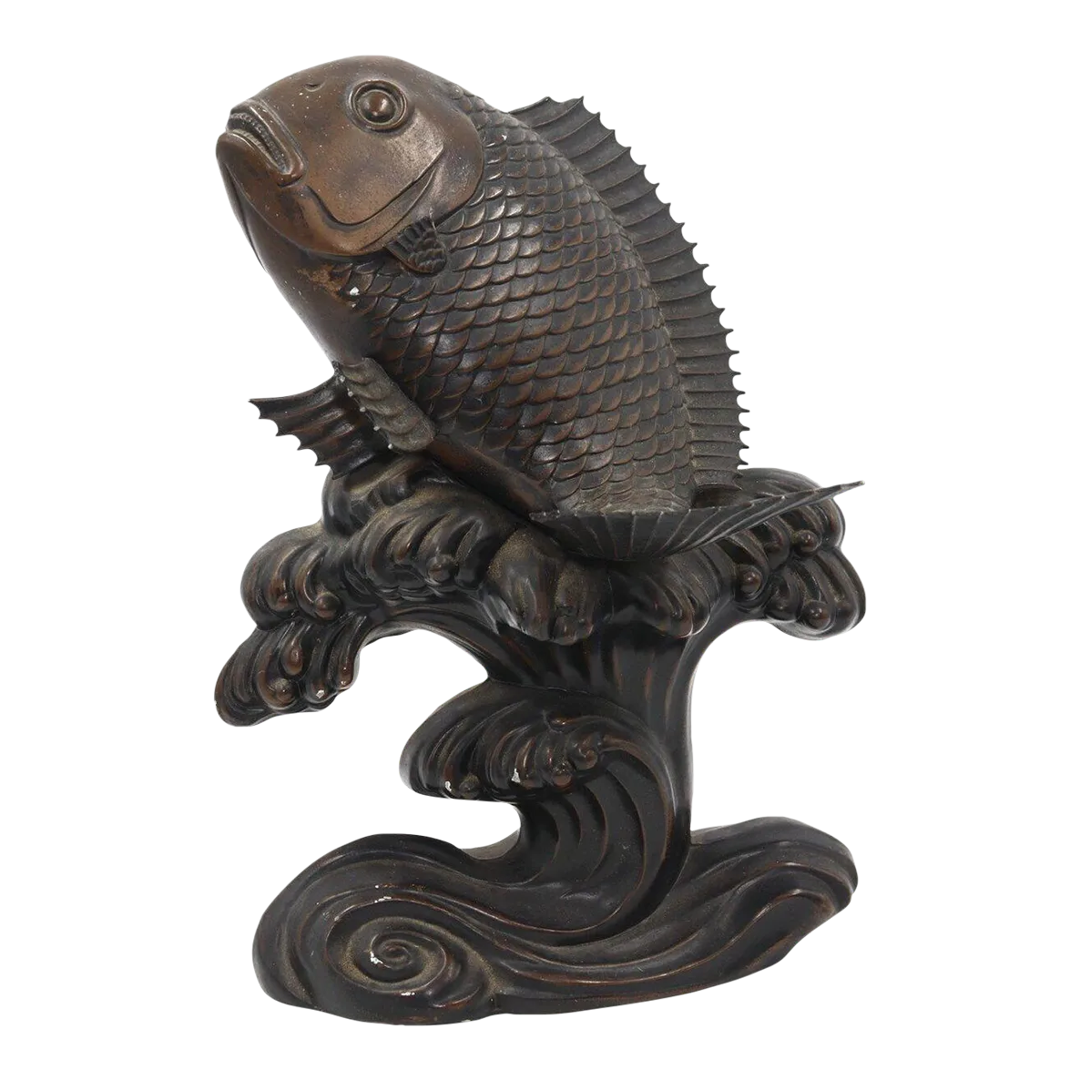 Meiji Early 1900s Japanese Bronze Fish Carp Sea Bream Koi Waves Sea on ...