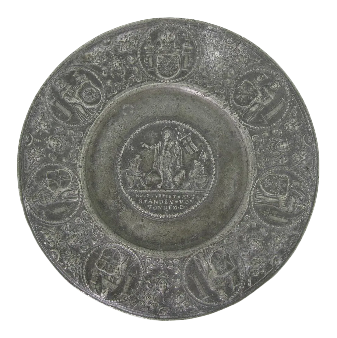 17th Century German Pewter Resurrection Plate Touch Mark of Georg Seger ...