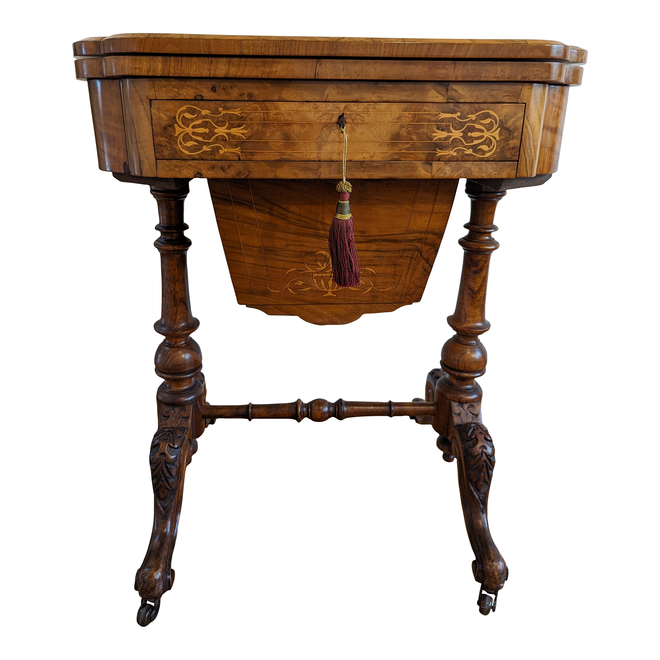 Mid 19th Century Mid Victorian Inlaid Walnut Games and Sewing Table. Chairish