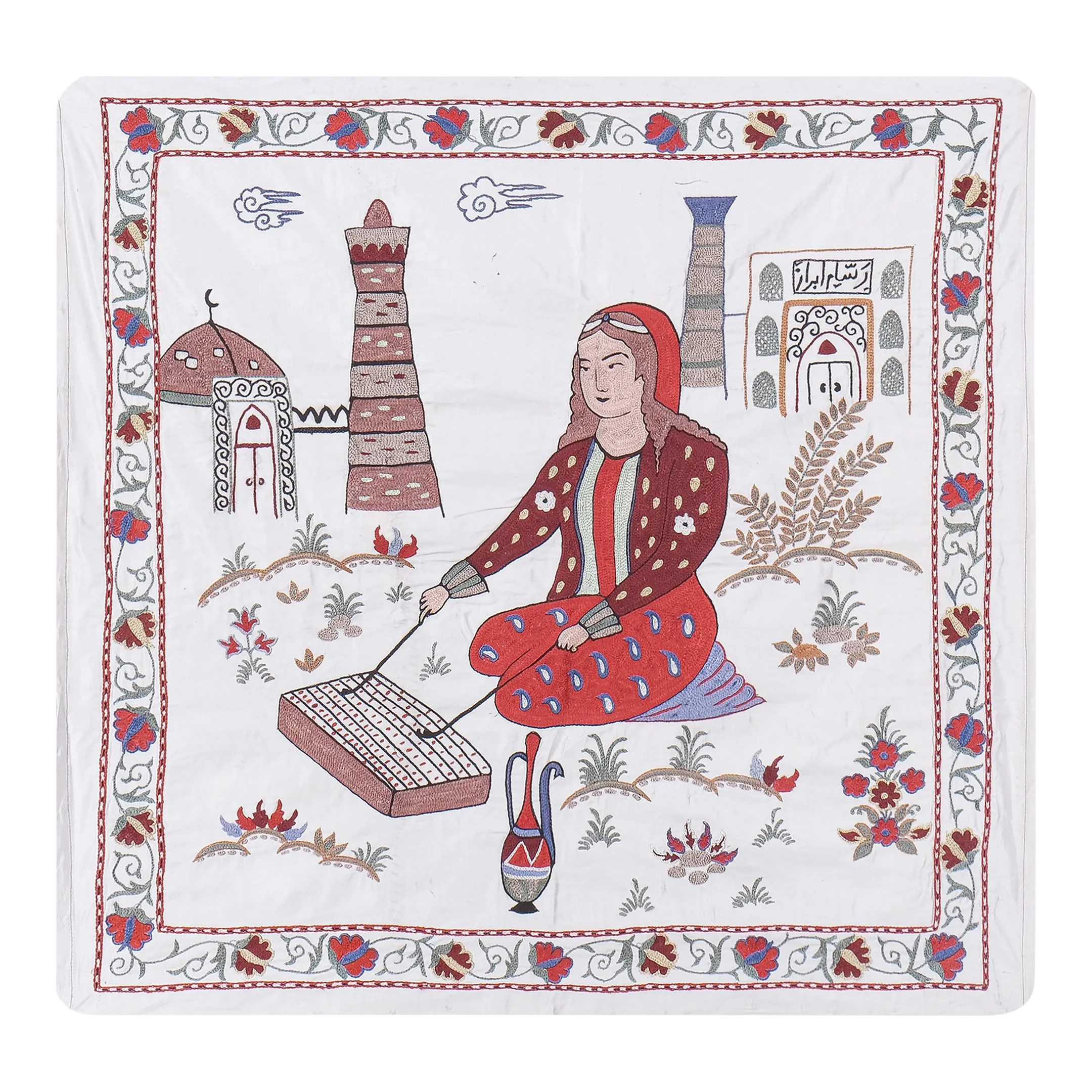 Silk Human Pictorial Suzani Wall Decor 2'12'' X 2'11'' | Chairish