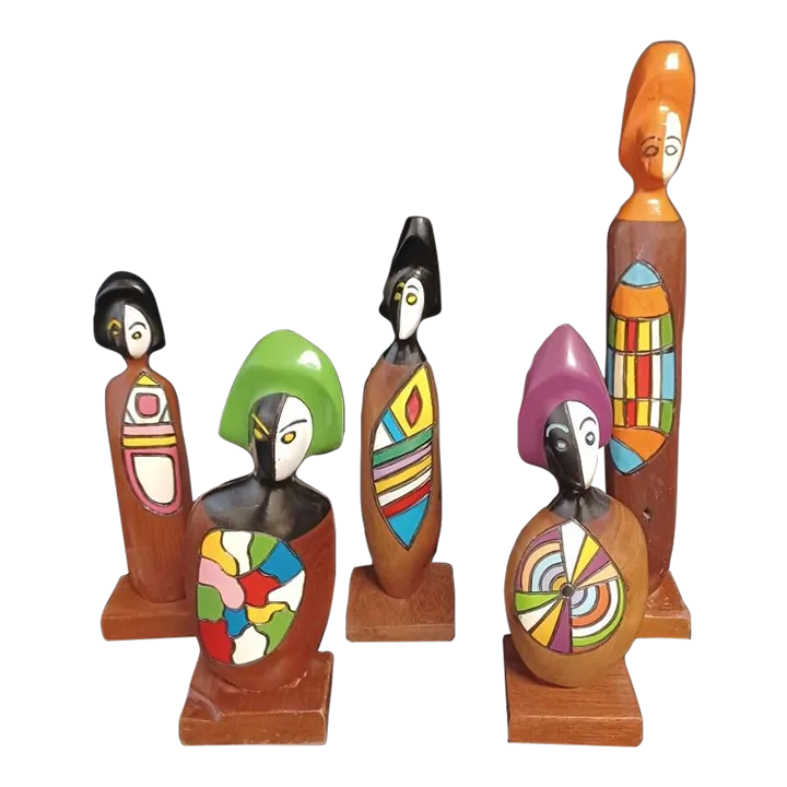 Vintage Frank Coronado Painted Carved Wood Abstract Cubist Sculptures ...