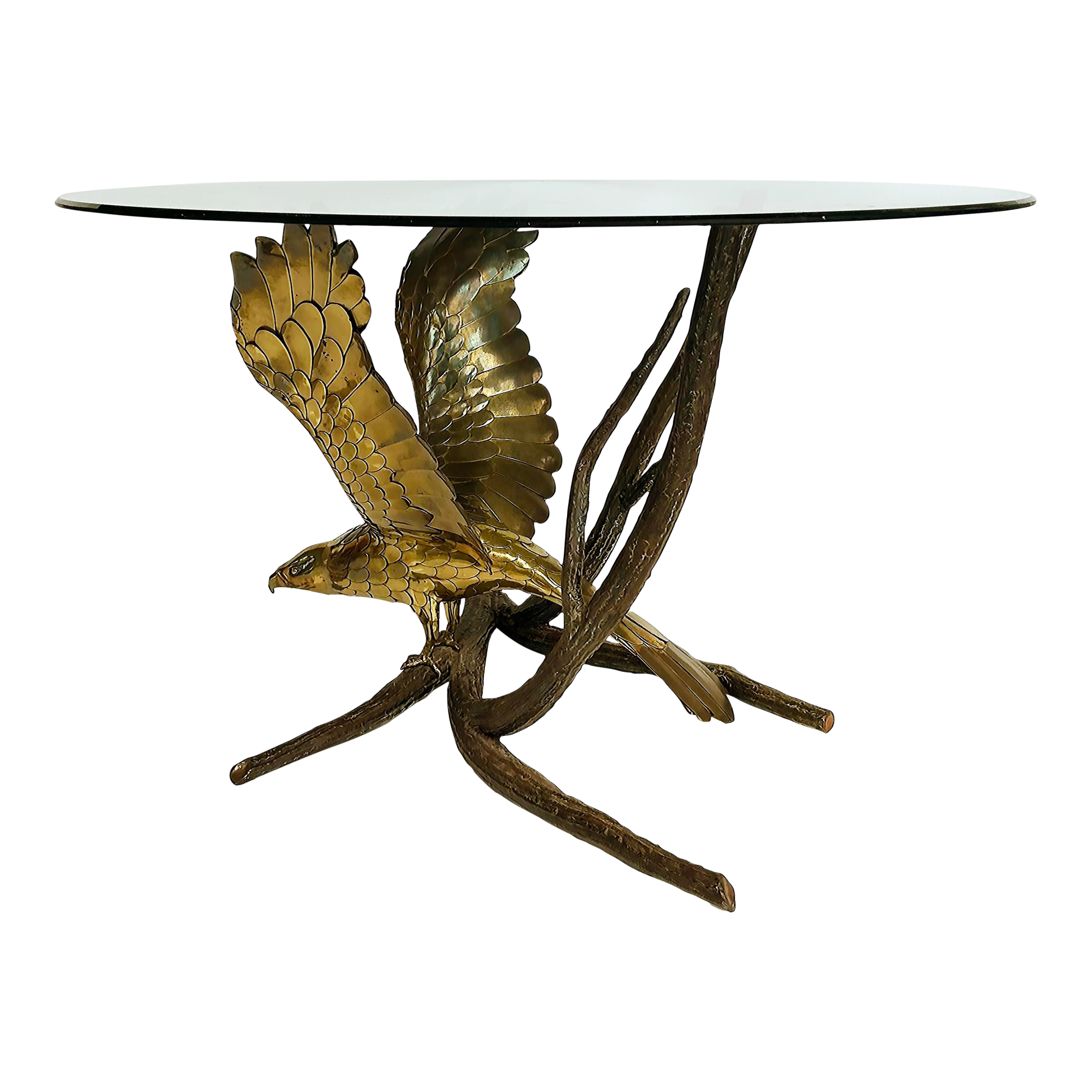Late 20th Century Alain Chervet French Sculptural Eagle Dining Center Table in Bronze and Brass ...