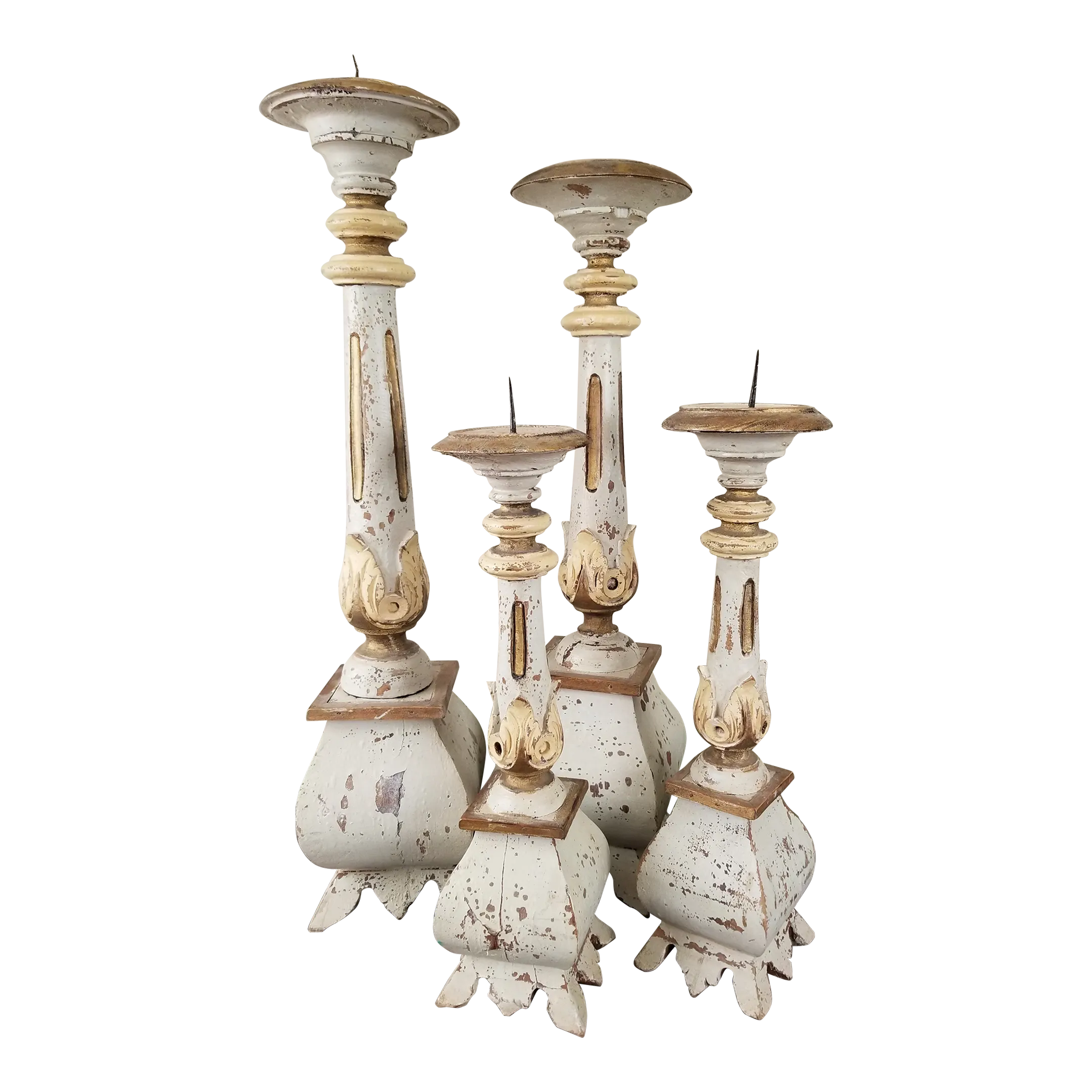 Mid 20th Century Vintage Set of 4 Tall Painted & Gilded Handmade Wood ...