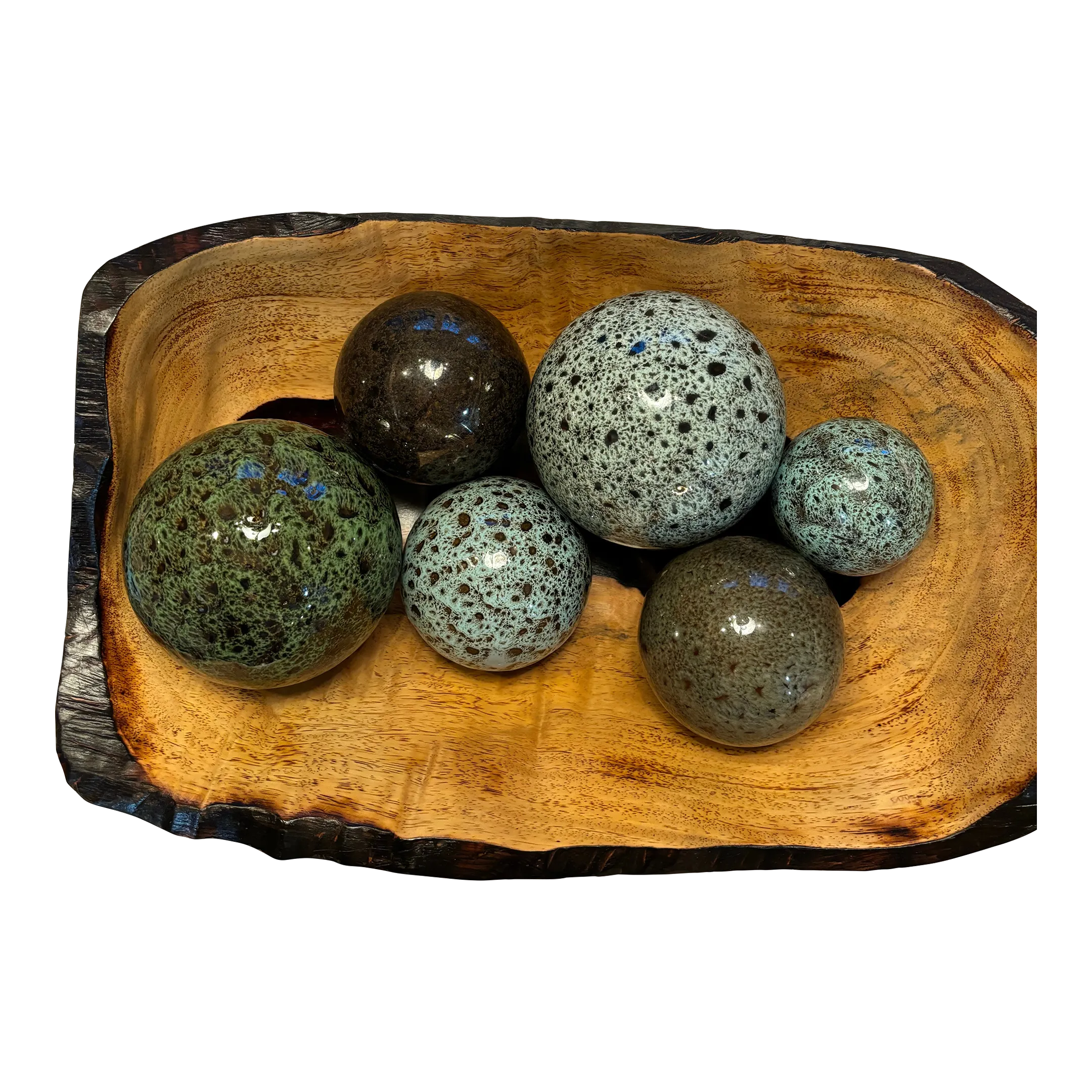 1990s Hand Painted Glazed Splash Ceramic Spheres - Set of 6 Assorted ...