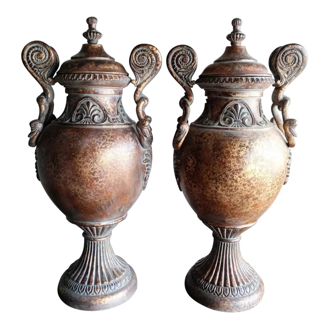 Large Duck Handle Restoration Hardware Style Lidded Decorative Urns- a ...