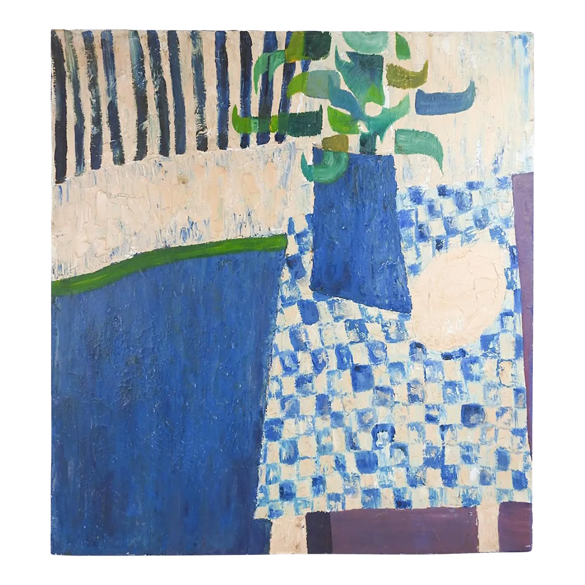 Mid 20th Century Abstract Blue Still Life Painting | Chairish