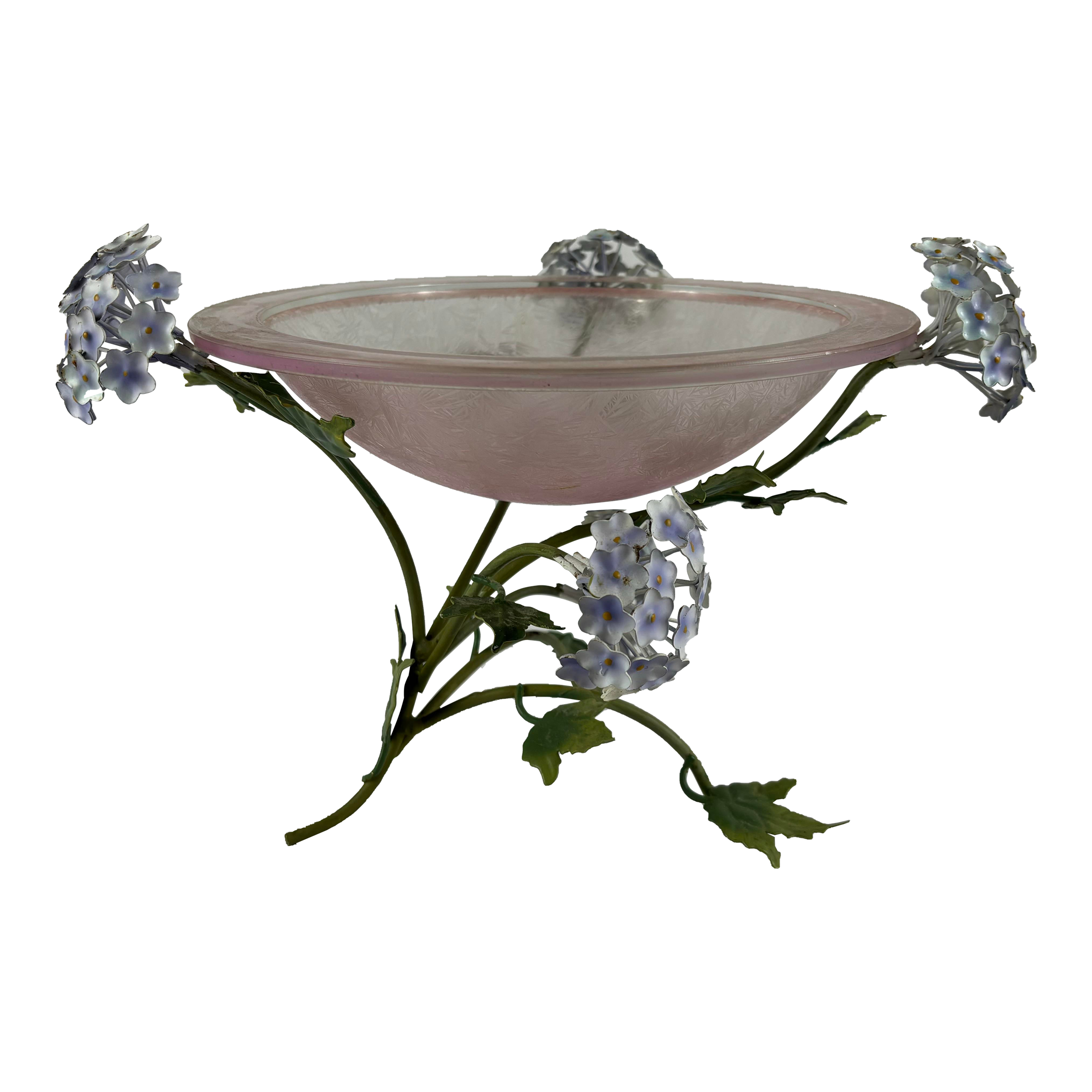 Shabby Chic Wrought Iron Hydrangeas Toleware Stand & Bowl Centerpiece ...