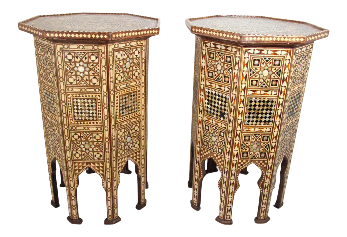 Moorish Moroccan Octagonal Pedestal Tables Inlaid with Mosaic Marquetry ...