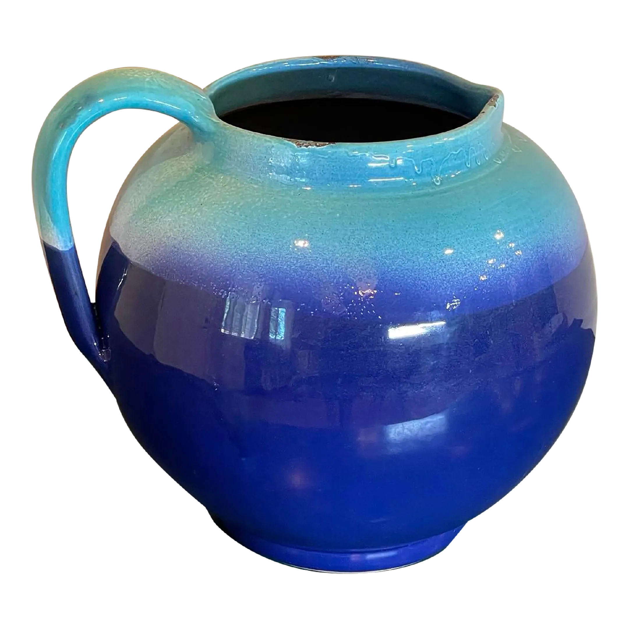 Leoncini Florence Italy Large Cobalt & Aqua Blue Round Pottery Vase ...