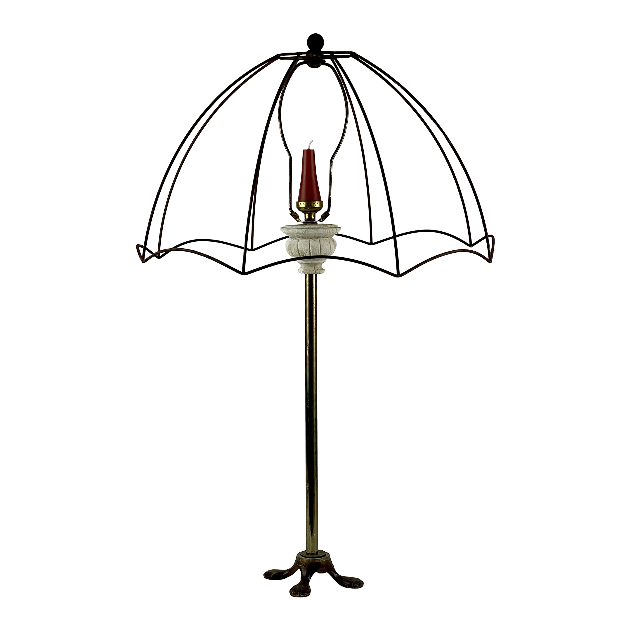 1940s Re-Purposed Metal & Stone Wire Table Lamp Into Candlestick Holder ...