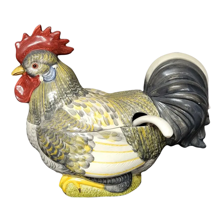 Large Vintage Italian Majolica Hen Chicken Rooster Tureen Centerpiece ...