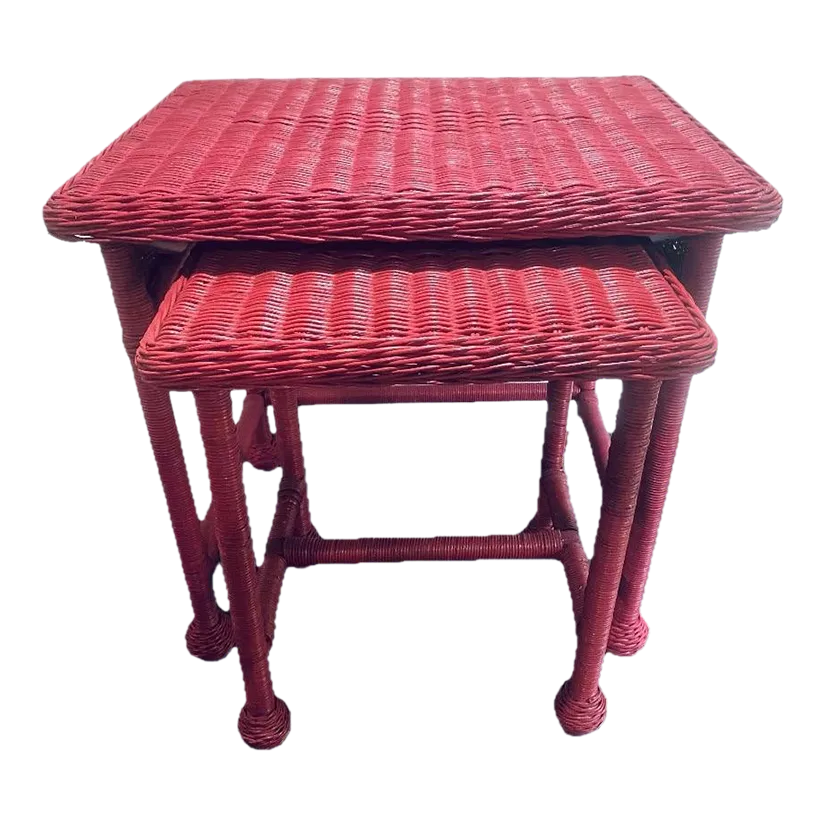 Late 20th Century Country French Style Rattan & Wicker Nesting Tables ...