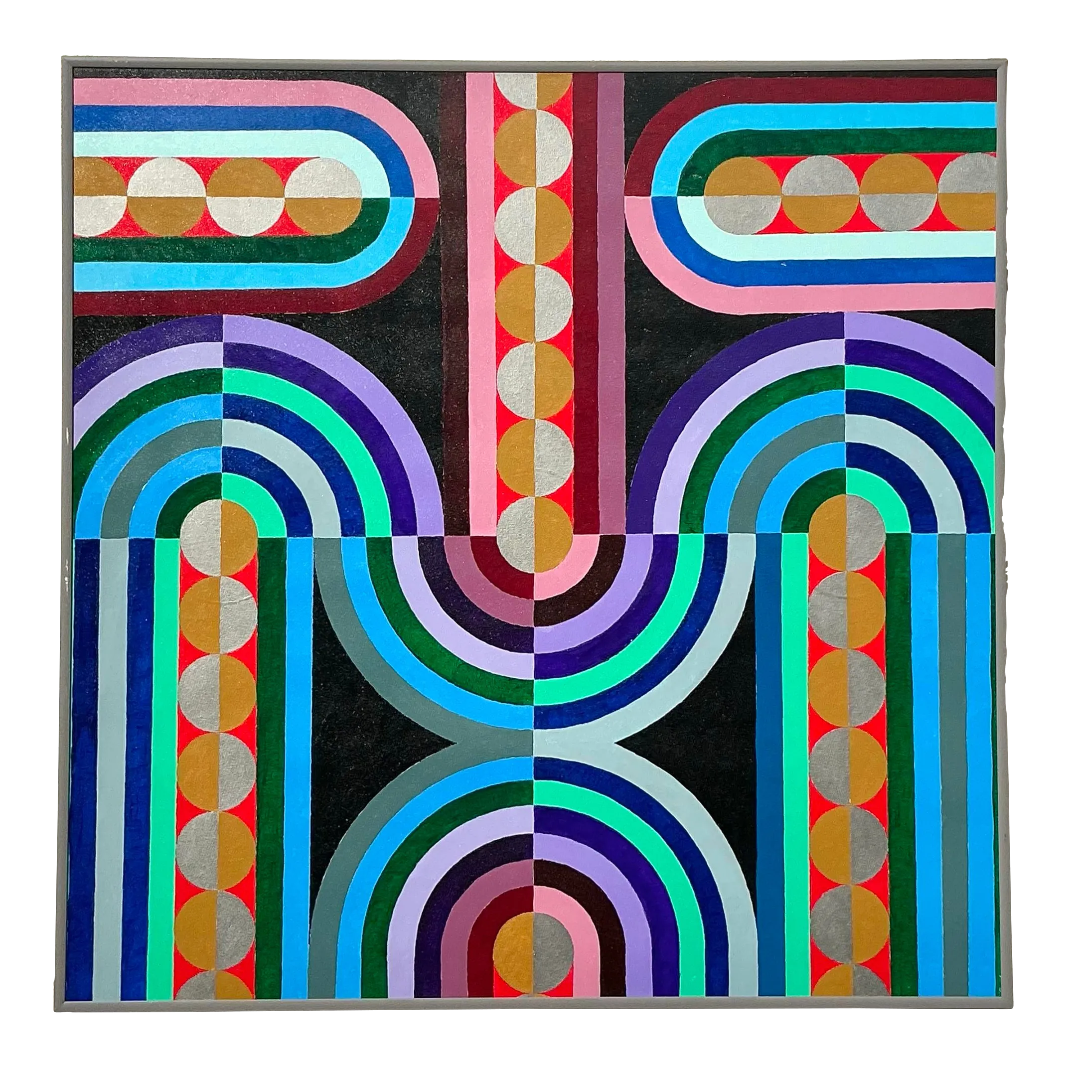 Vintage Boho Geometric Abstract Oil Painting on Canvas | Chairish