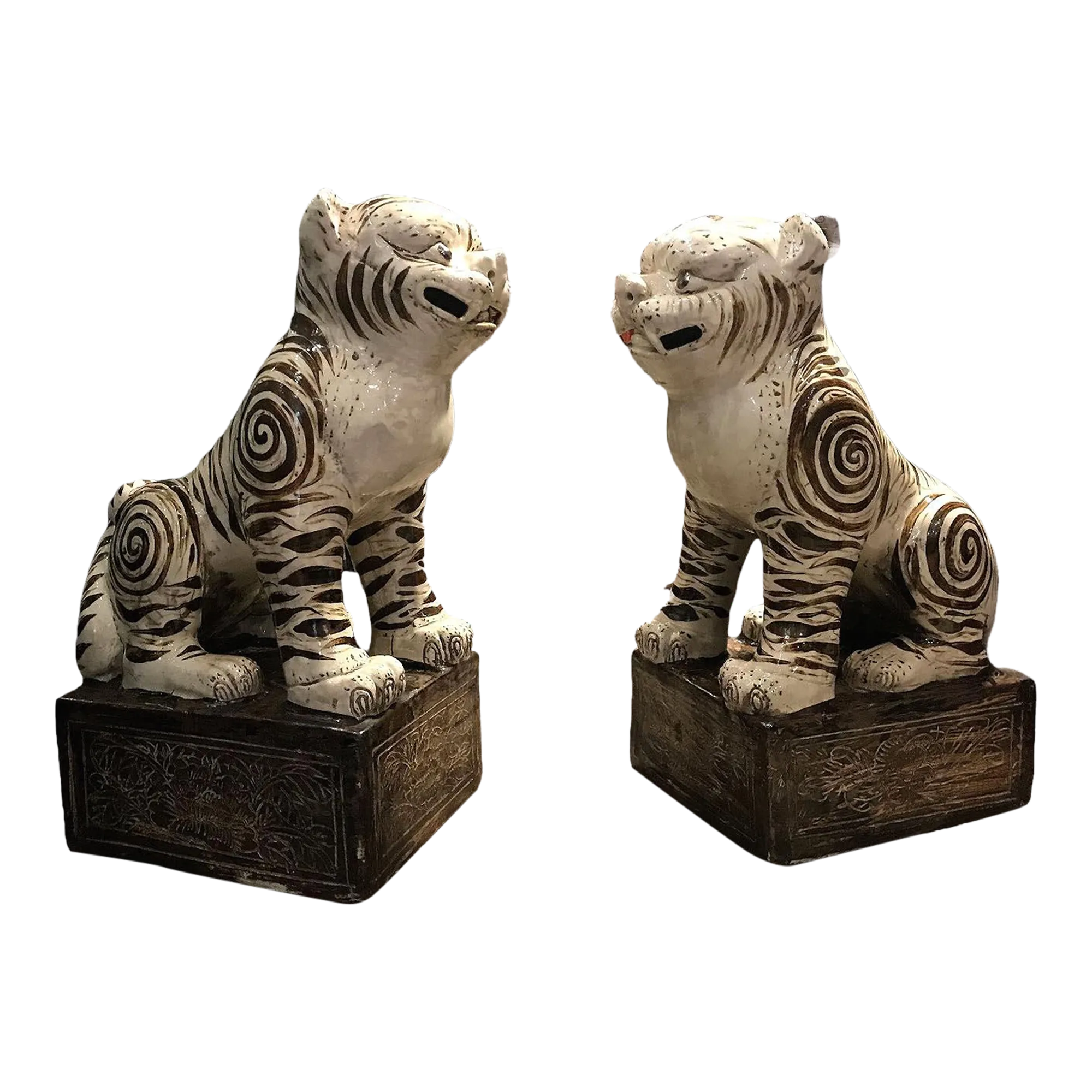 19th Century Large Chinese Cizhou-Type Tiger Statues - Set of 2 | Chairish