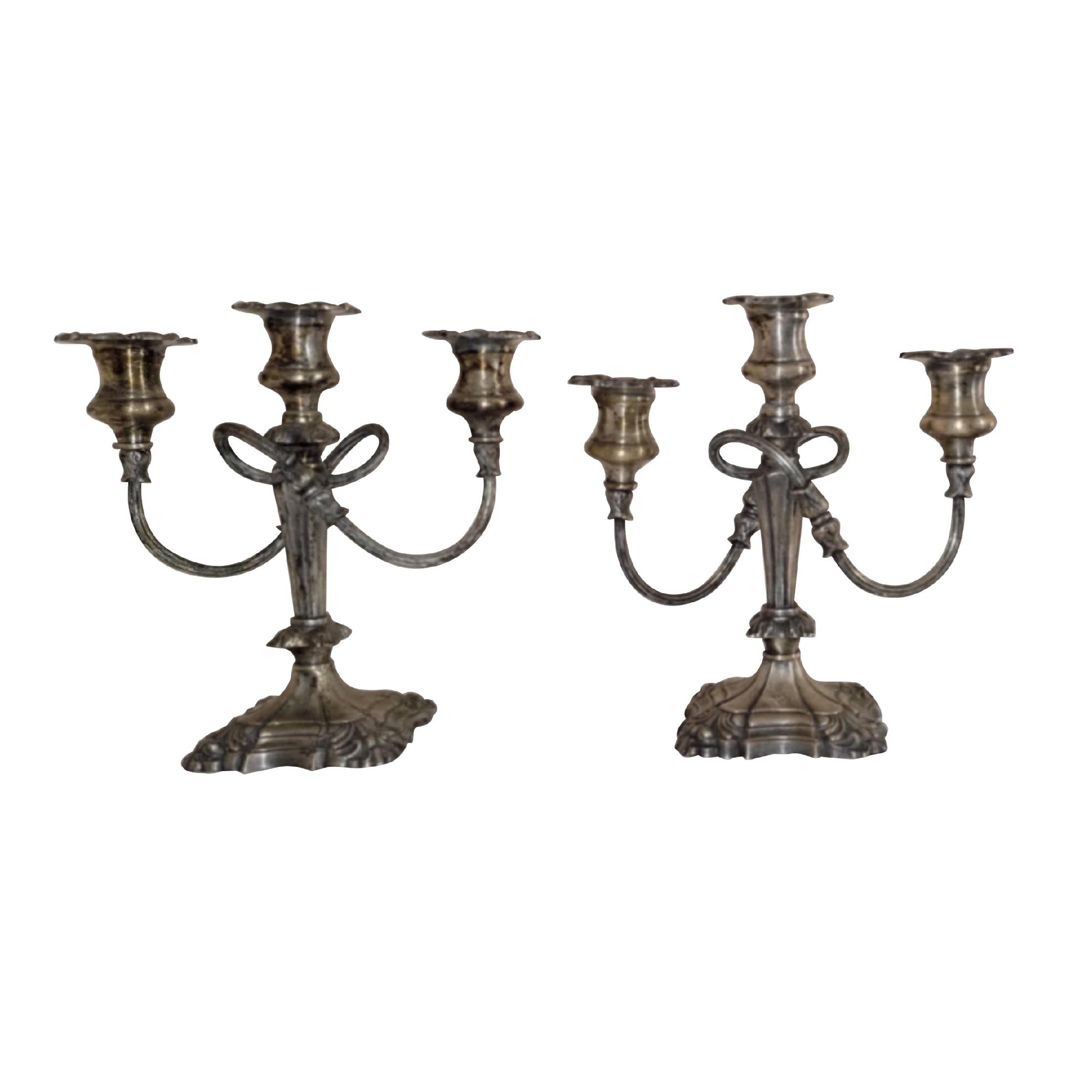 Pair of 1910s Art Nouveau Silverplate Three-Arm Candelabra With Swirl ...