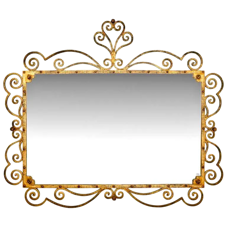 Large Italian Gilt Metal Horizontal Mirror with Elaborate Scroll Work ...