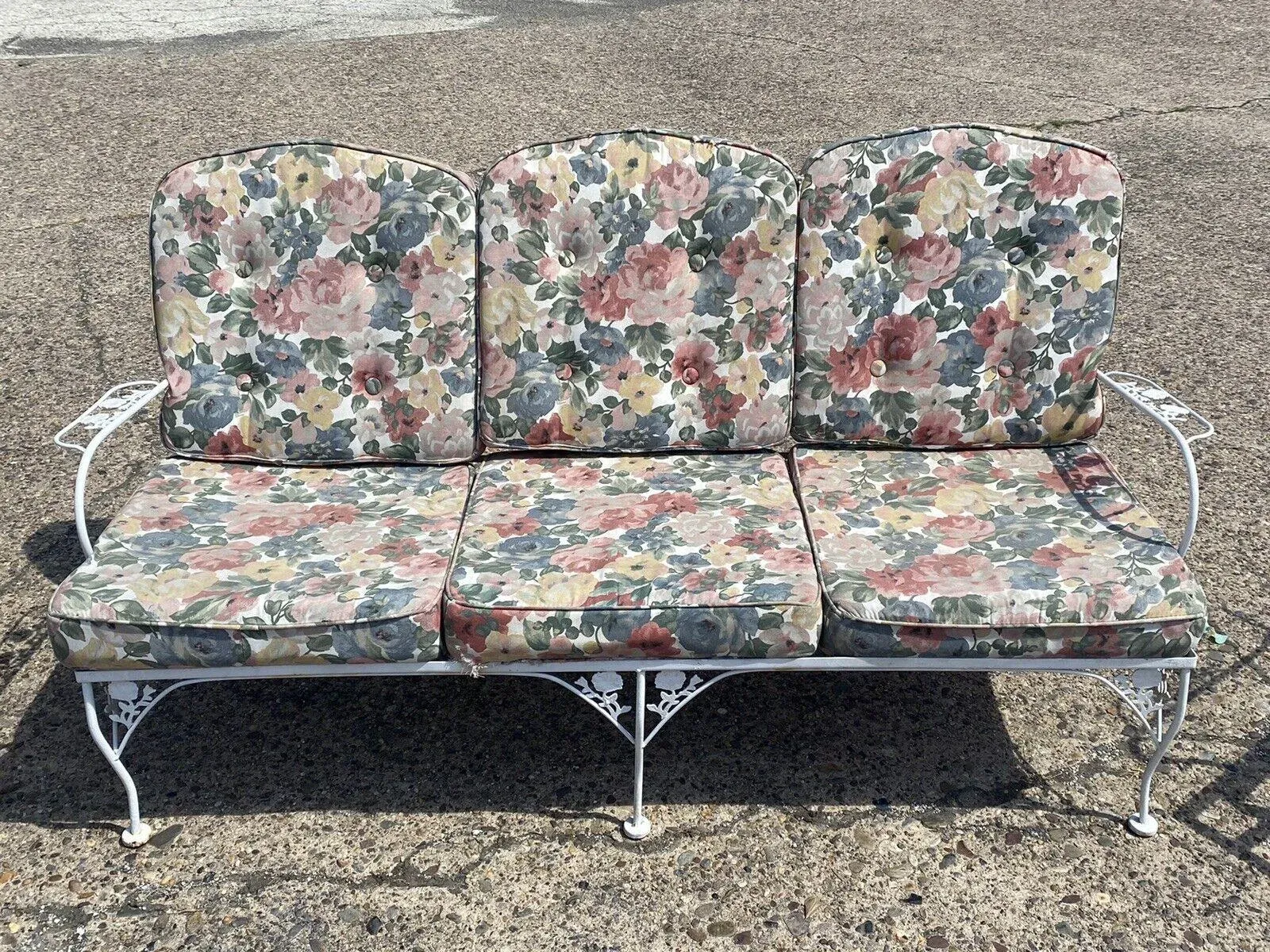 Vintage Meadowcraft Dogwood Wrought Iron Garden Patio Set Sofa Chairs 3 Pc Set