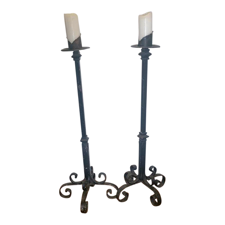 Pair of Late 19th Century Iron Floor Candlesticks | Chairish