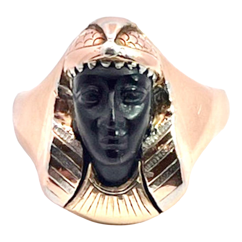 1960s Egyptian Revival Black Onyx Pharaoh Ring Size 5.75 | Chairish