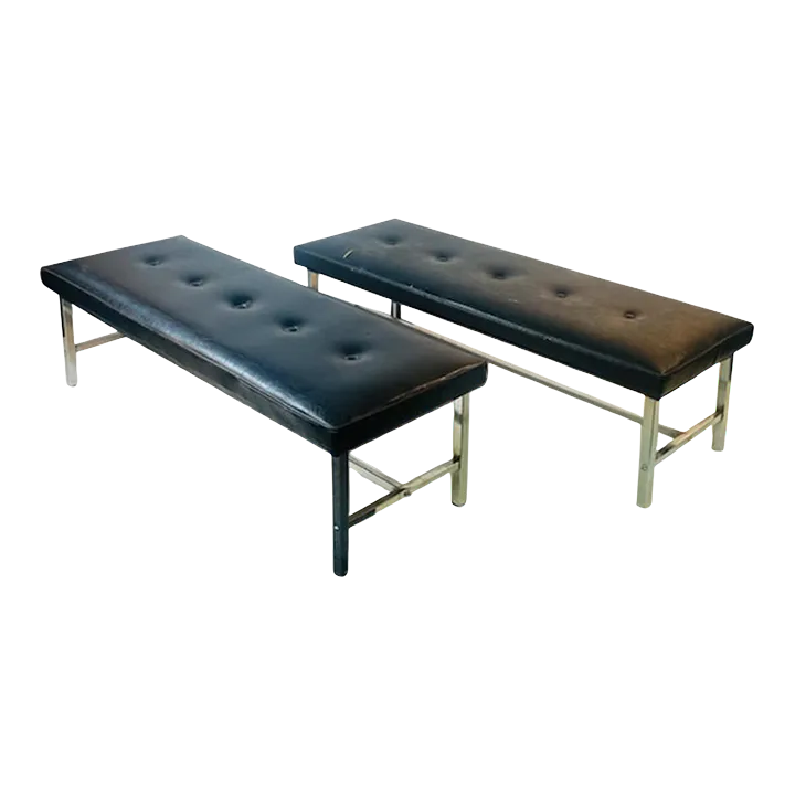 1970s Modern Chrome & Button Tufted Benches - A Pair | Chairish