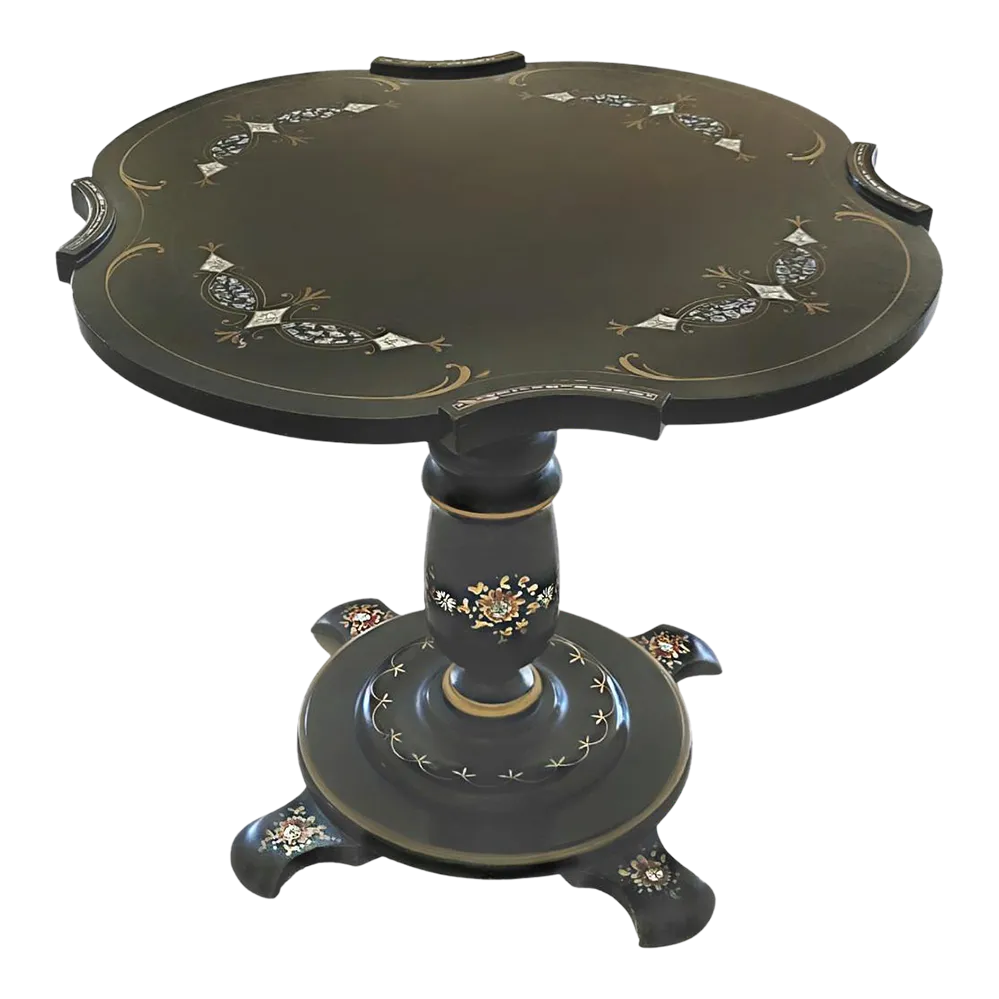 Mid 20th Century Mediterranean Pedestal Accent Side Table With Mother ...