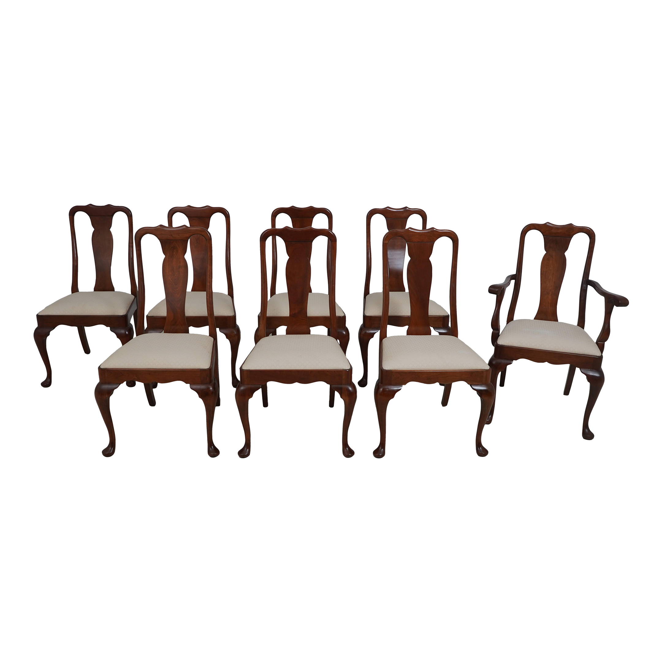 Set of 8 Stickley Cherry Queen Anne Dining Room Chairs | Chairish