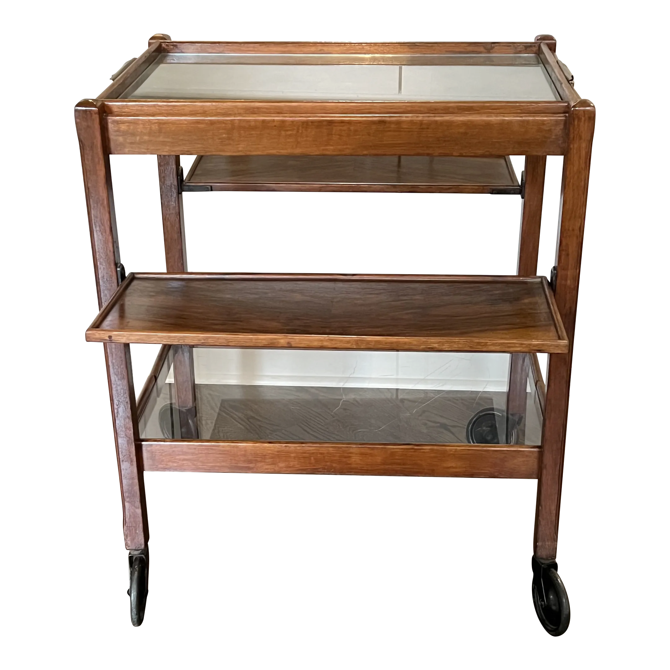 1910s English Bar Cart Walnut Wood Butler Serving Tea Trolley Folding ...