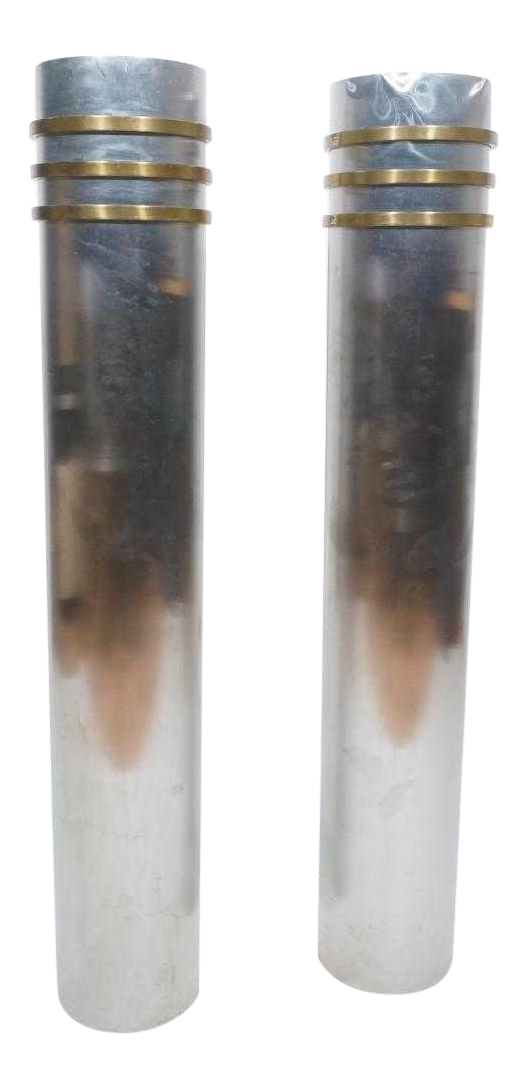 Modernist Art Deco Stainless Steel and Bronze Decorator Columns Plant ...