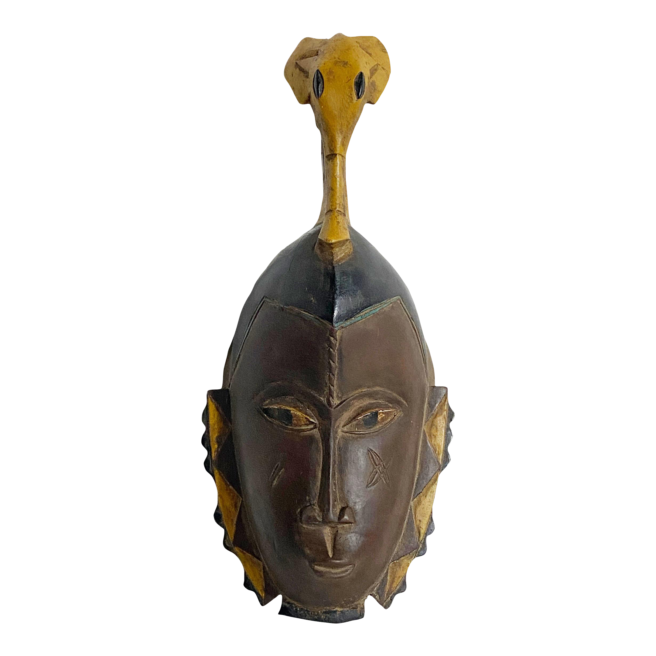African Guru Portrait Bird Mask Cote d'Ivoire 14" H | Chairish