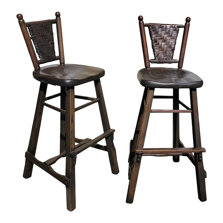 Pair of Signed Old Hickory Bar Stools