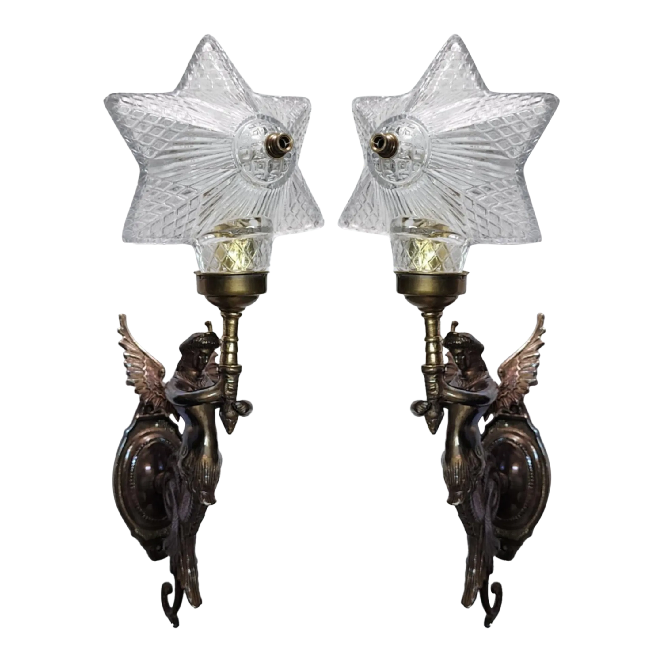 Pair Vintage Art Nouveau Deco Mermaid Wall Sconces in Brass & Star ...