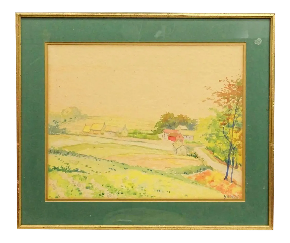 Late 20th Century Rural Landscape Watercolor Painting, Framed | Chairish