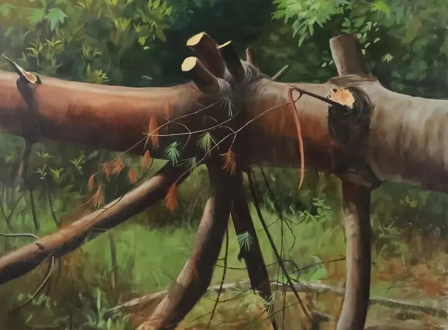 1950s Robert Angeloch Fine Large Oil Painting Fallen Tree in Lands ...