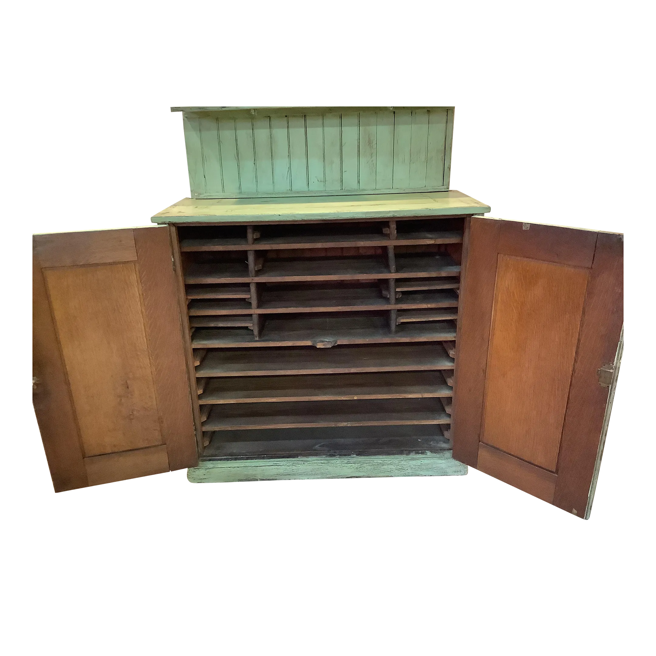 Vintage Green Farm Cabinet Document Holder Solid Wood Front Doors ...