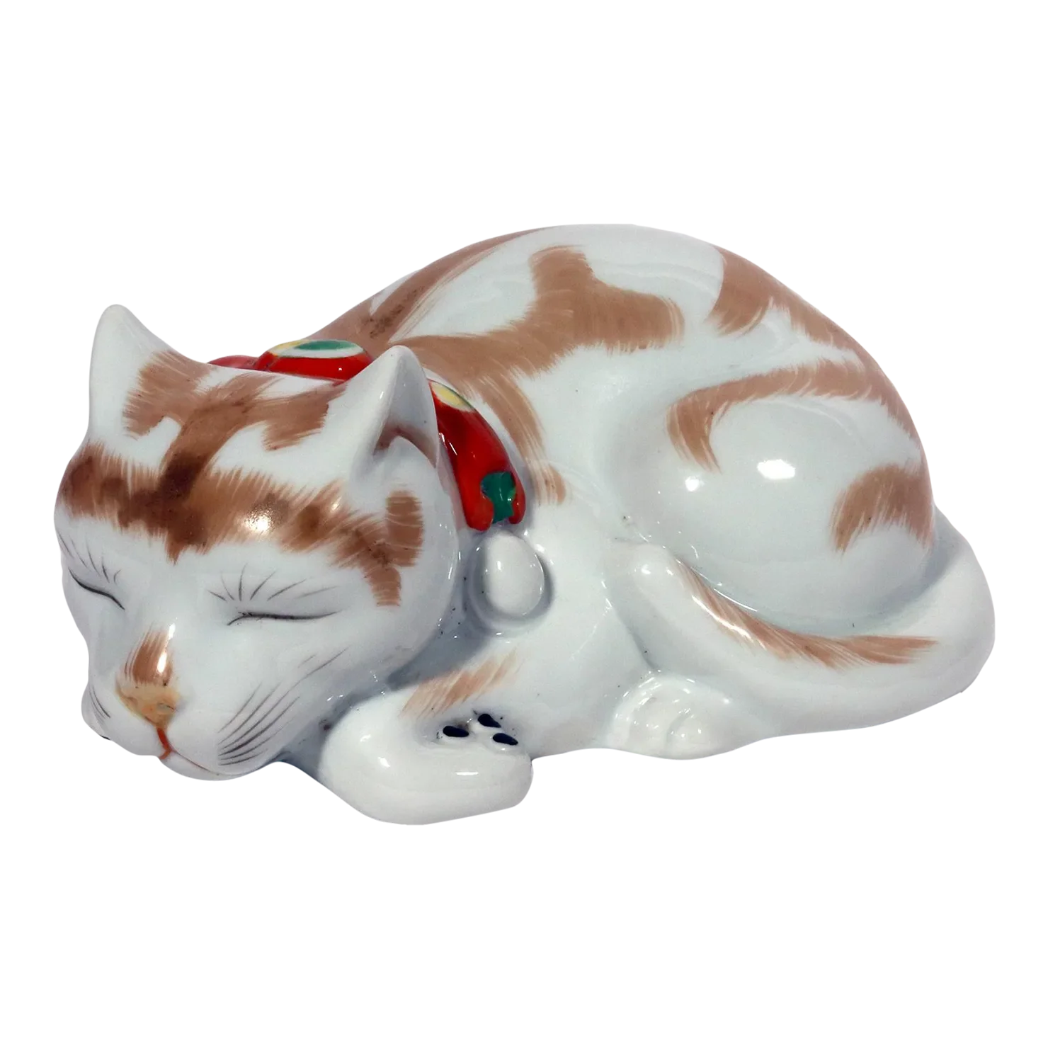 Japanese Kutani Porcelain Figure of a Sleeping Cat | Chairish