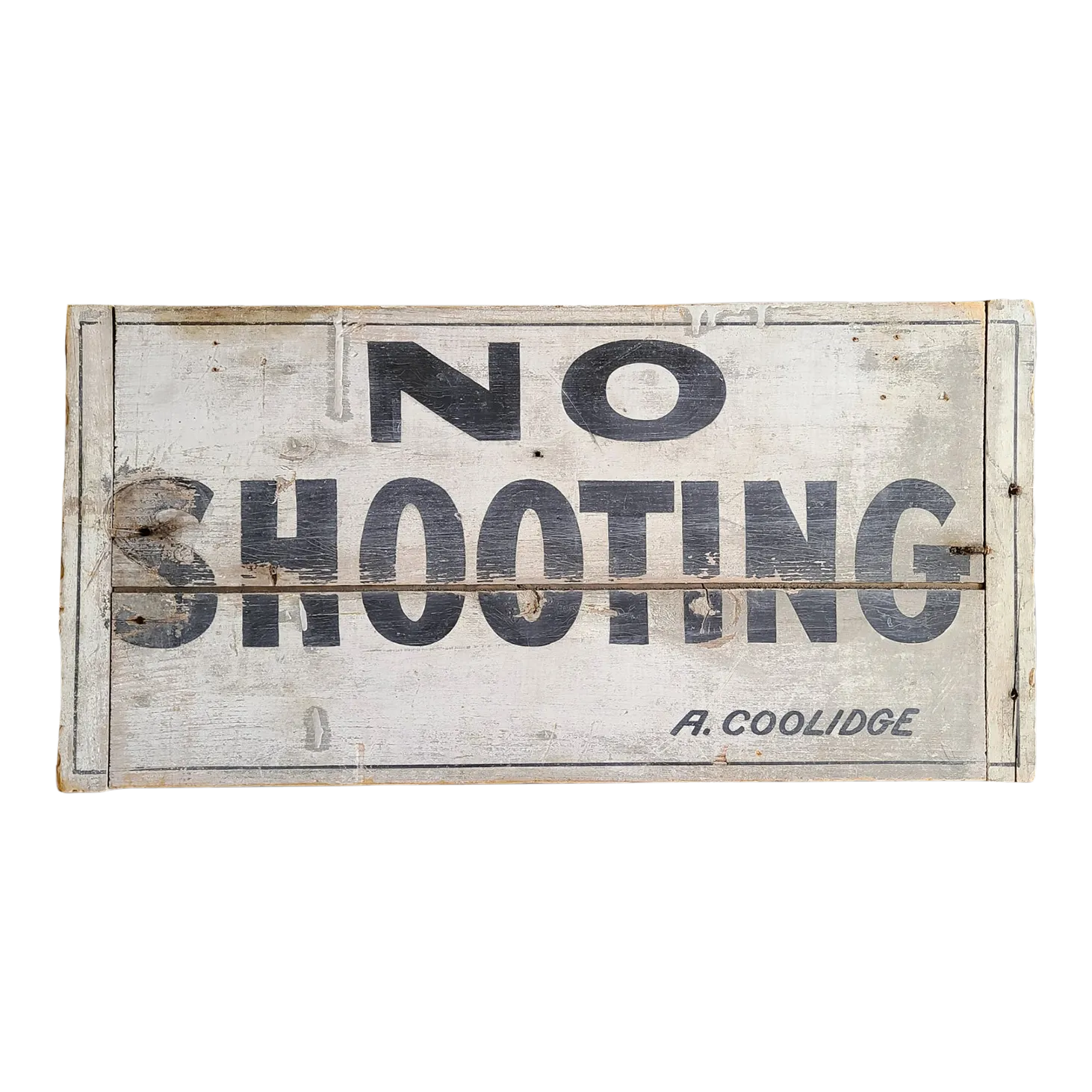 Antique No Shooting Painted Wood Sign | Chairish