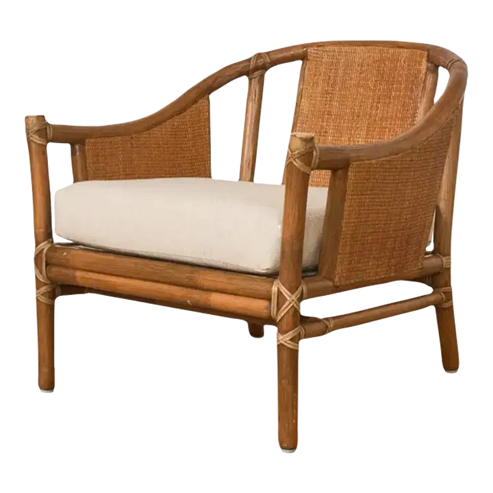 McGuire Organic Modern Rattan Raffia Lounge Chair | Chairish