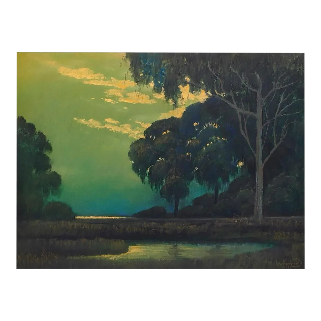 Edwin C. Siegfried (Am. 1889 - 1955) Pastel On Paper Titled “Moonlit ...