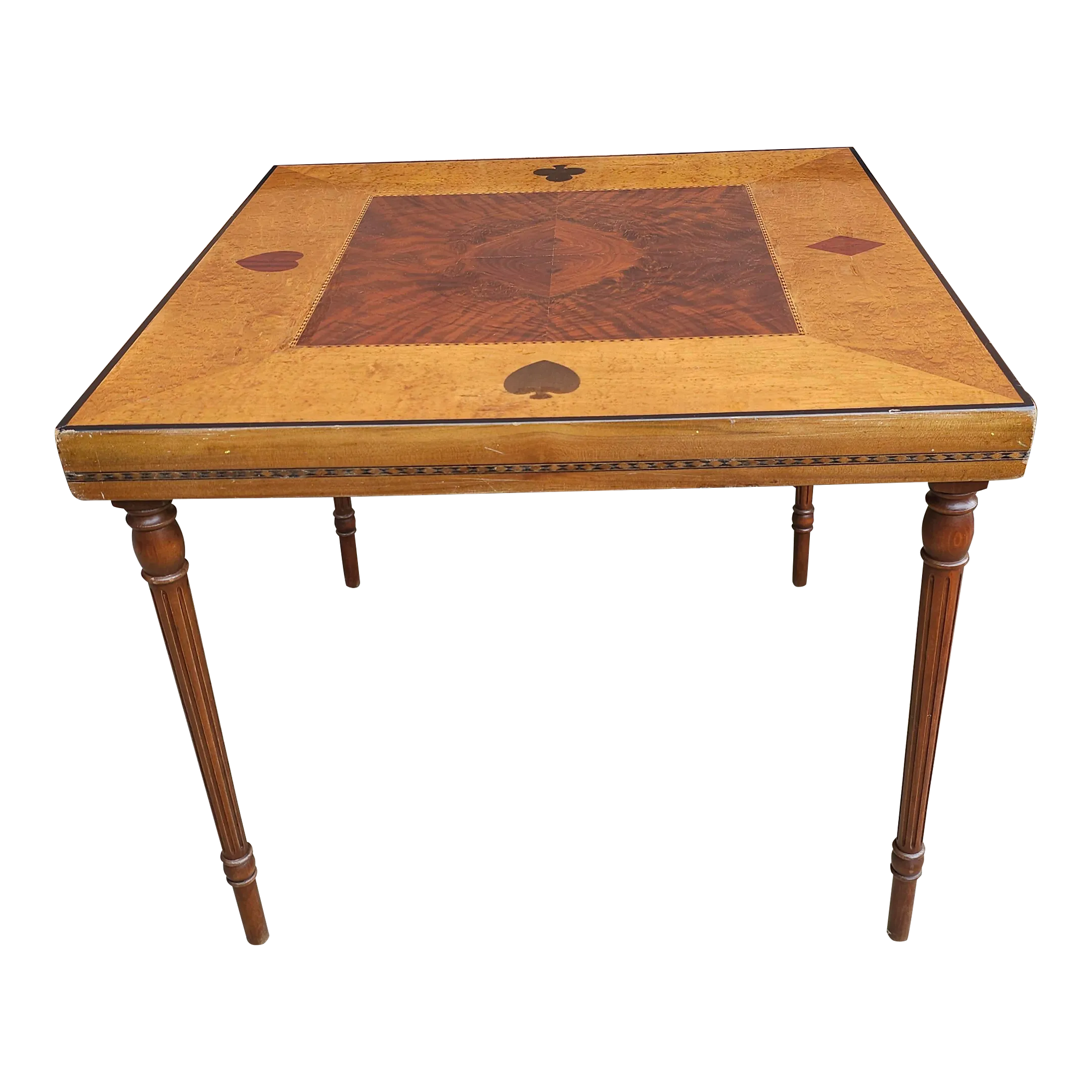 Mid Century Mixed Woods Inlaid Folding Games Card Table | Chairish