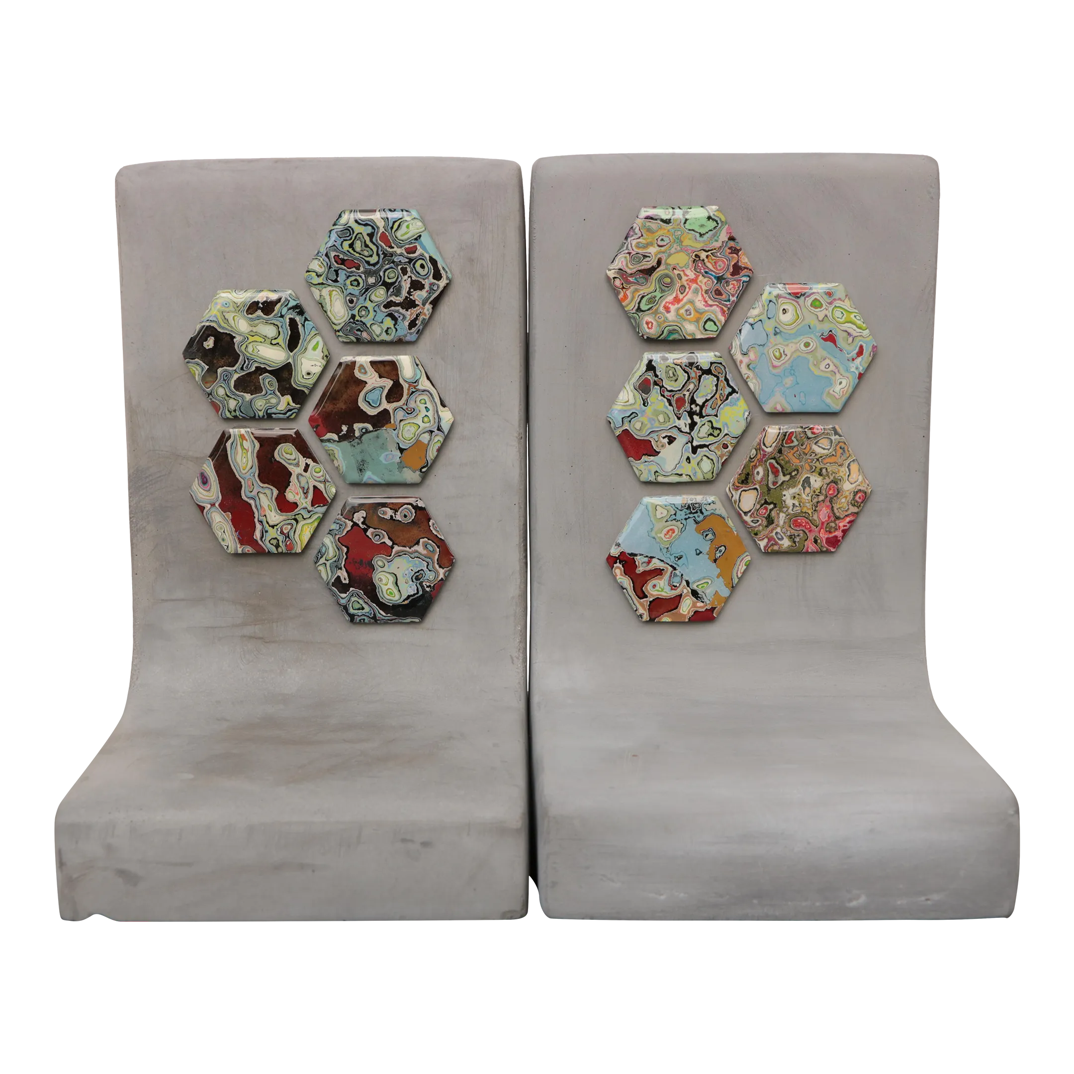 Poured Cement & Graffiti Hex Bookends - a Pair | Chairish