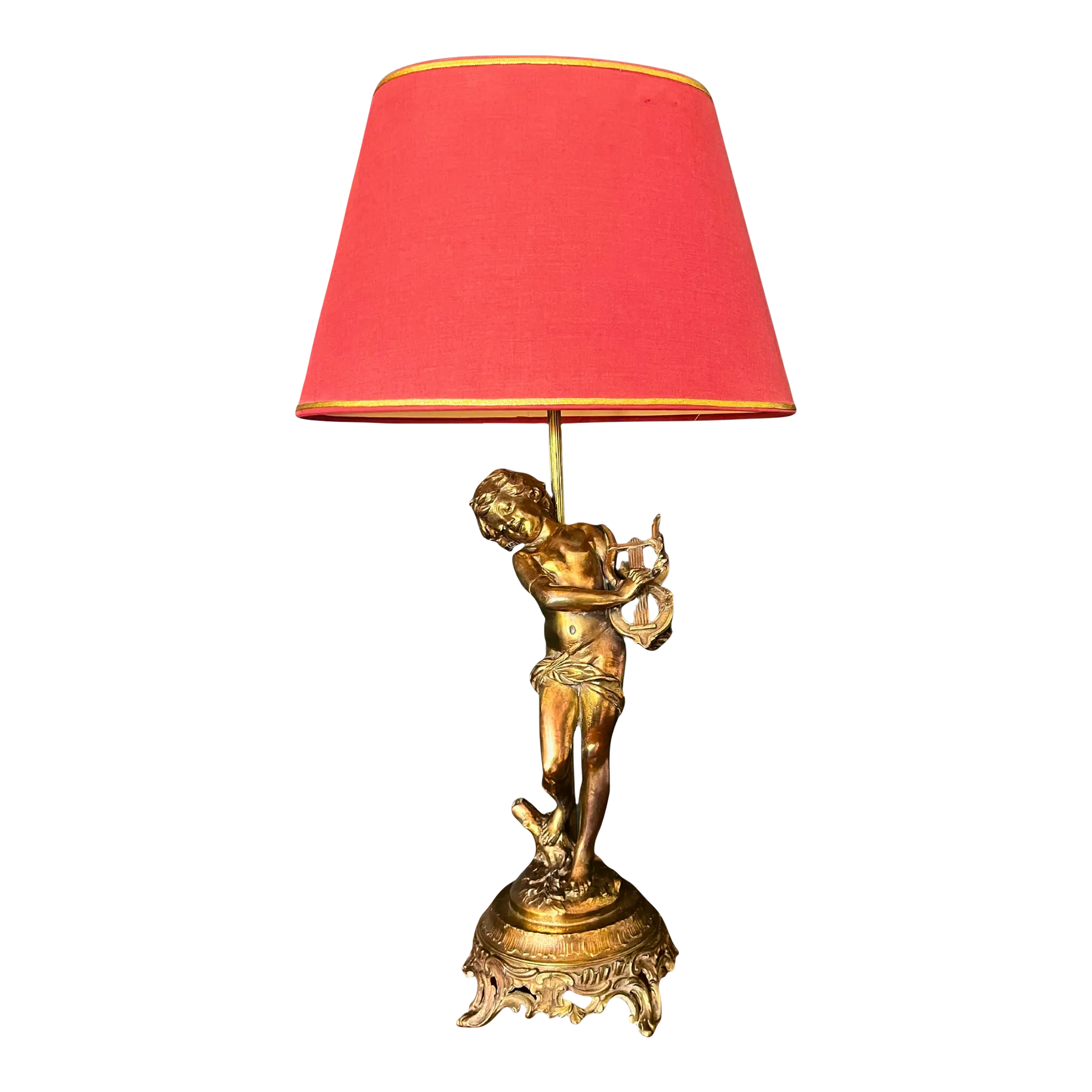 French Gilt Bronze Table Lamp Sculpture by Auguste Moreau “The Lyre ...