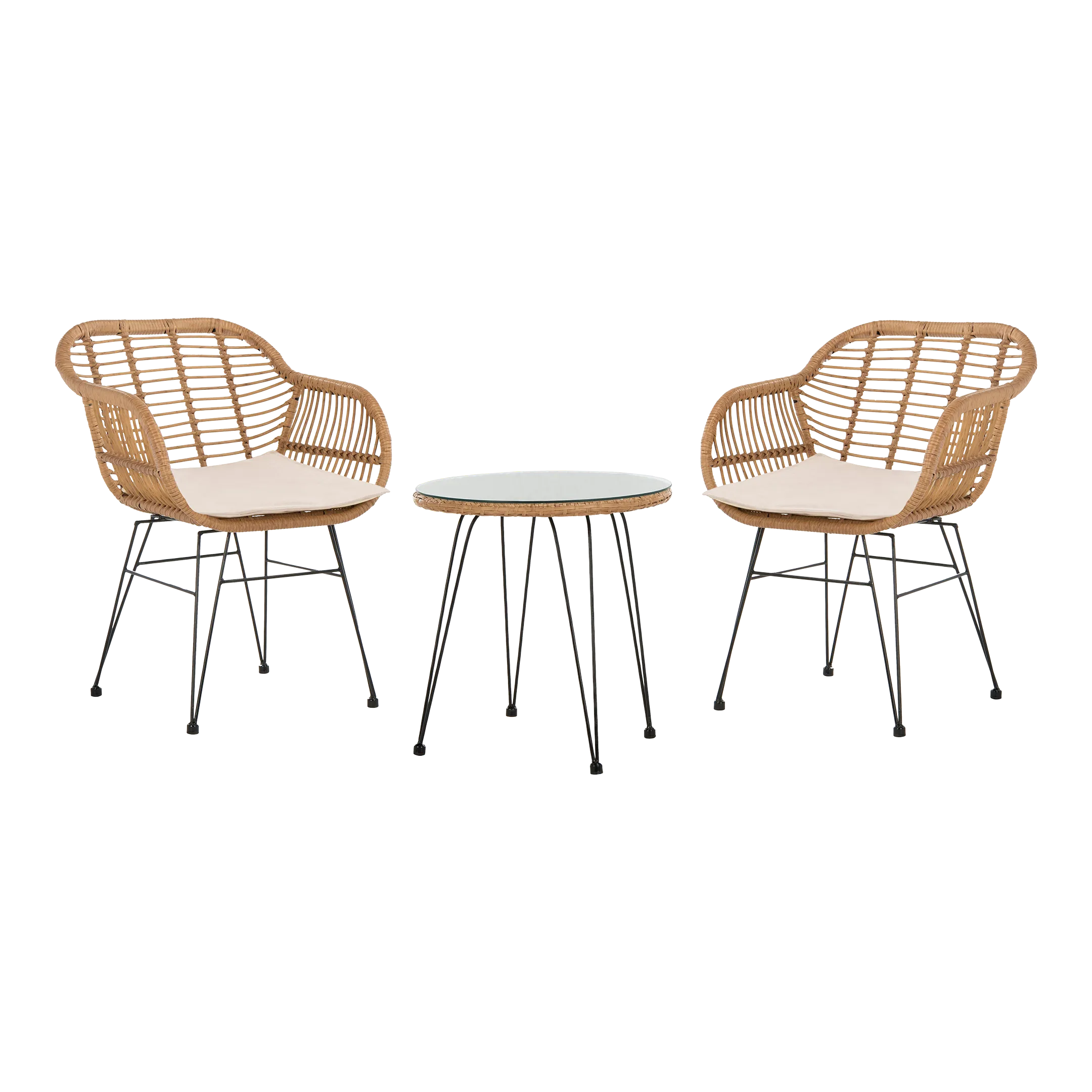 Modern Rattan Lounge Set in Light Brown & Beige - 3 Pieces | Chairish